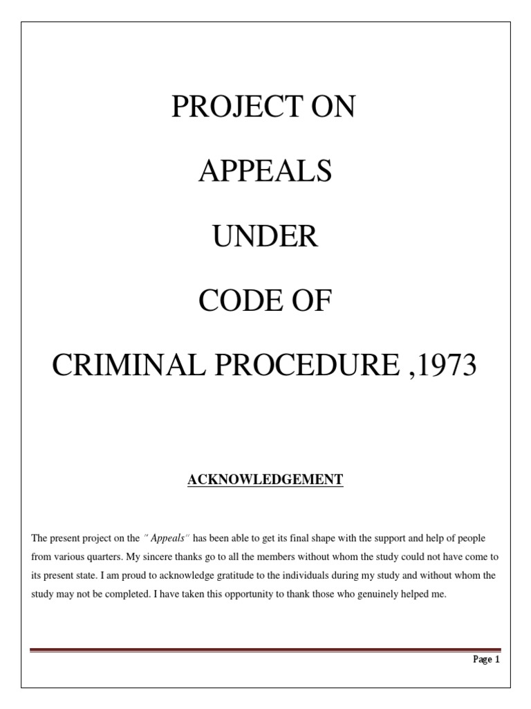 Project On Appeals Under Code of Criminal Procedure, 1973 ...