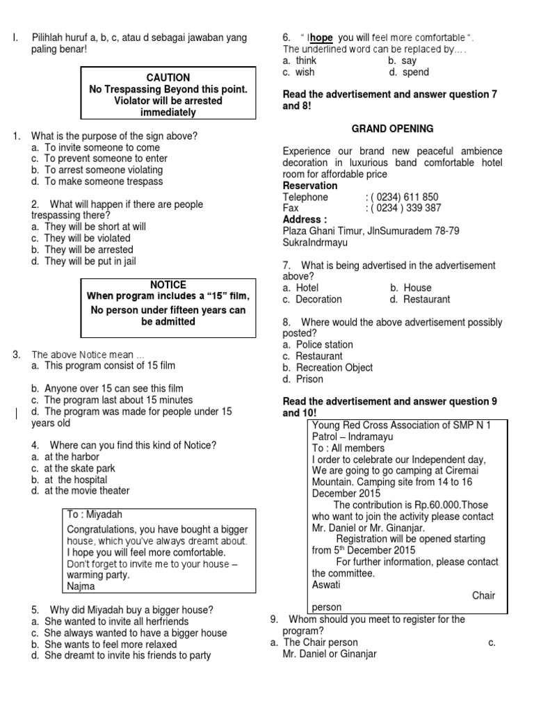 Latihan Soal Uas Semester 1 Kelas 9 | PDF