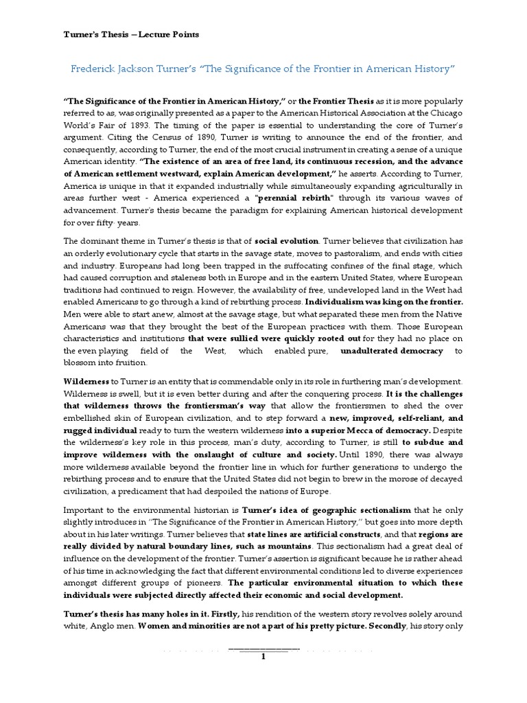 Frederick Jackson Turner and His Frontier Thesis | PDF | American ...