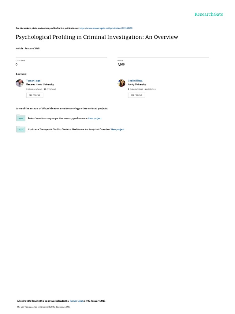 Psychological Profiling | PDF | Offender Profiling | Criminal Justice