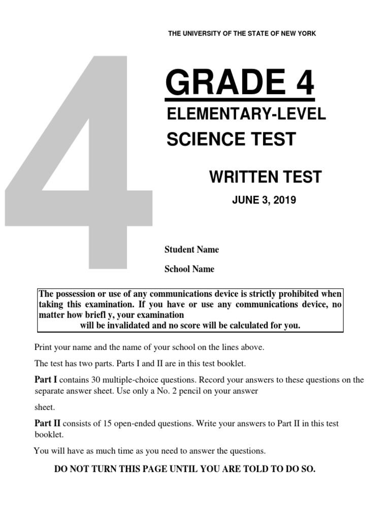 Grade 4: Science Test | PDF | Fahrenheit | Earth