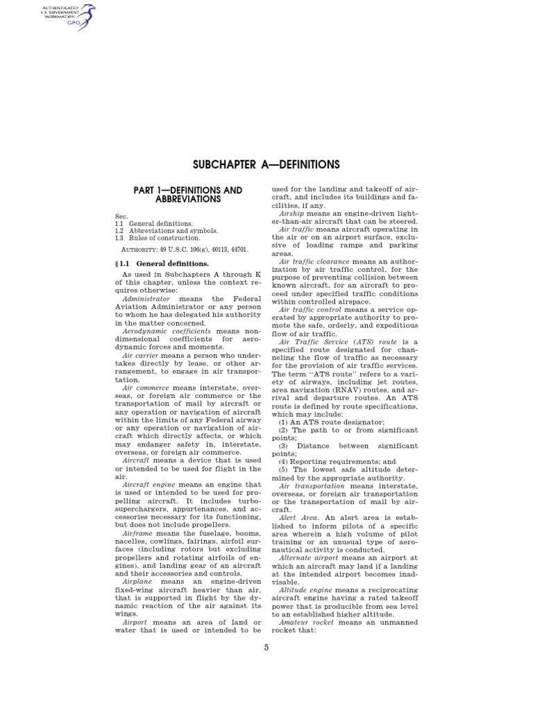 Subchapter A-Definitions: Part 1-Definitions and Abbreviations | PDF | Rotorcraft | Aircraft