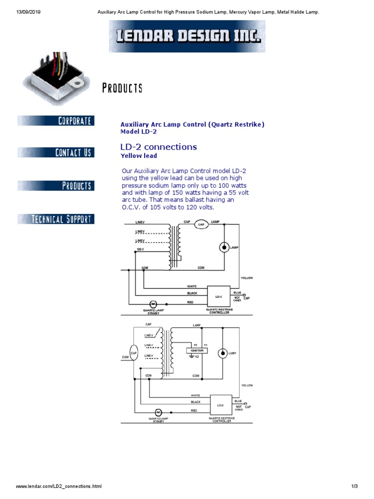 LD-2 Connections: Auxiliary Arc Lamp Control (Quartz Restrike) Model LD ...