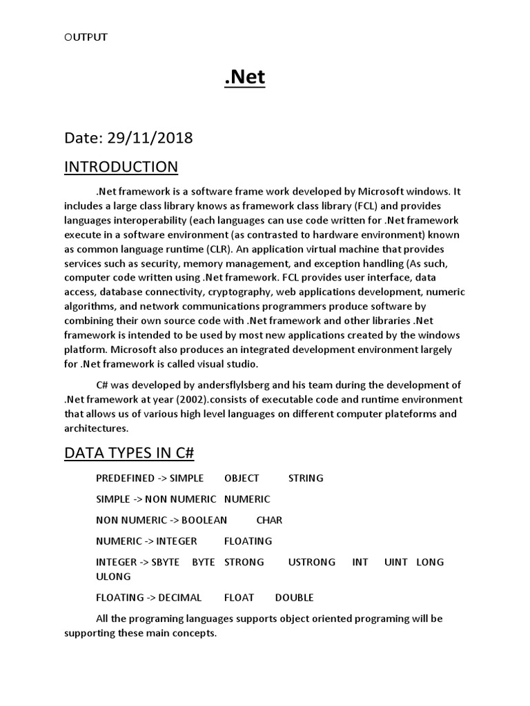 NET Framework Overview | PDF | C Sharp (Programming Language) | Constructor (Object Oriented ...