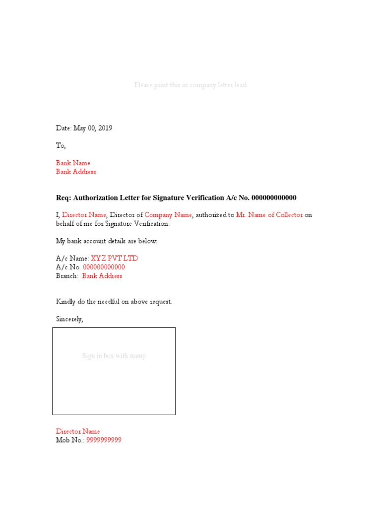 Authorization Letter For Signature Verification | PDF | Written ...