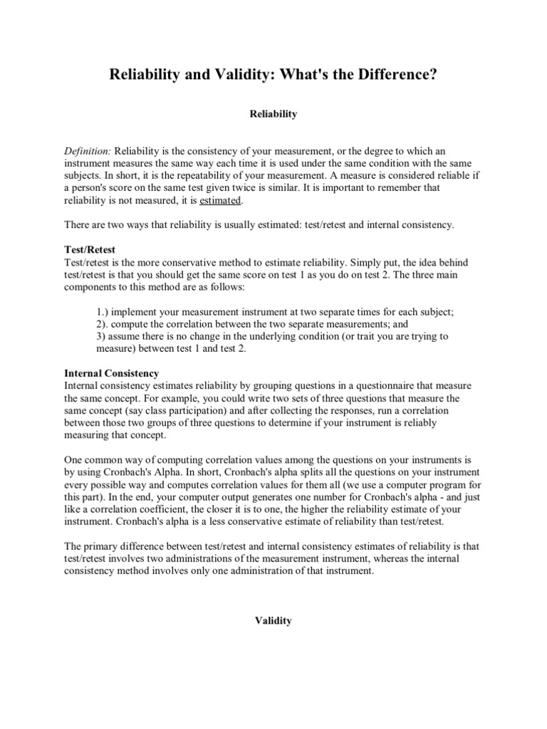 Reliability and Validity | PDF | Validity (Statistics) | Cronbach's Alpha