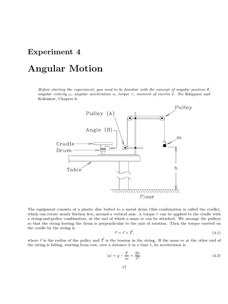 Angular Motion: Experiment 4 | PDF | Torque | Rotation Around A Fixed Axis