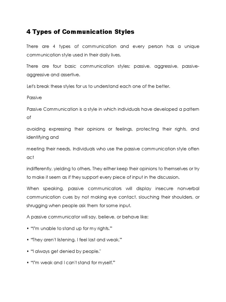 4 Types of Communication Styles | PDF | Anger | Communication