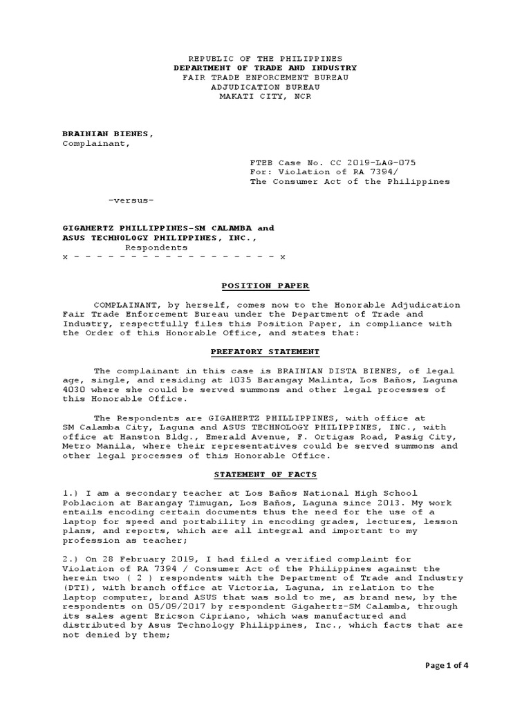 Department of Trade and Industry: Position Paper | PDF | Metro Manila ...