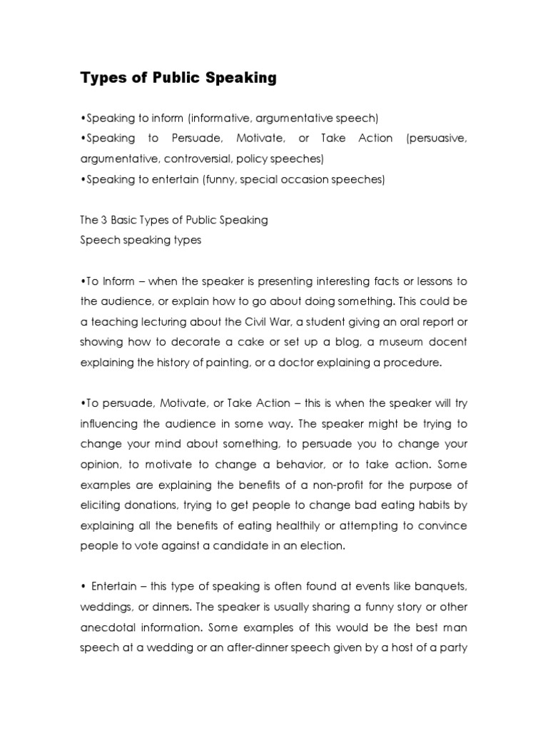 Types of Public Speaking | Download Free PDF | Public Speaking | Persuasion