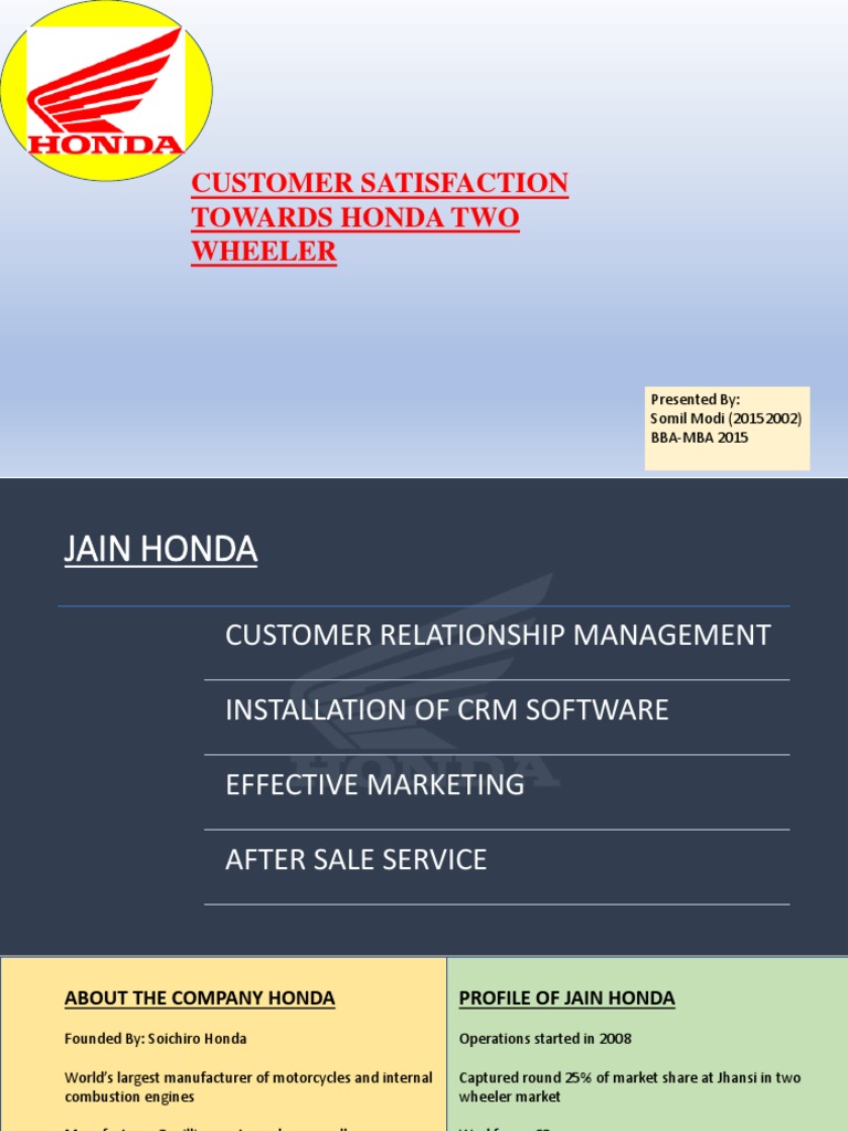 Customer Satisfaction Towards Honda Two Wheeler: Presented By: Somil ...