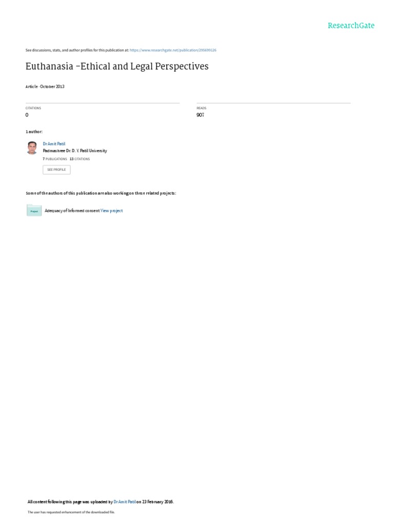 Euthanasia - Ethical and Legal Perspectives: October 2013 | PDF | Terminal Illness | Applied Ethics