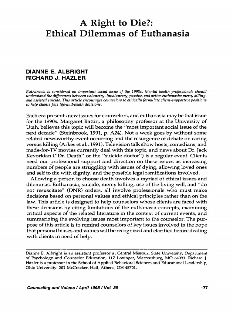 VILLEZAR & CORTEZ RRL - A Right To Die Ethical Dilemmas of Euthanasia PDF | PDF | Autonomy ...
