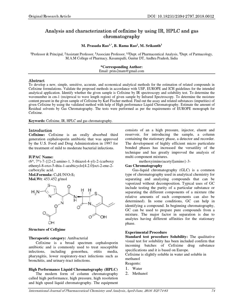 Cefixime Analysis: Methods & Properties | PDF | Chromatography | Gas ...