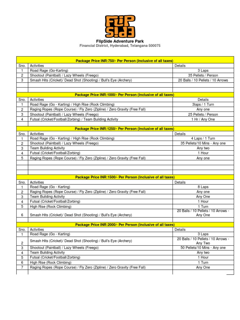 Flipside Adventure Park Pricing Details | PDF | Sports | Leisure
