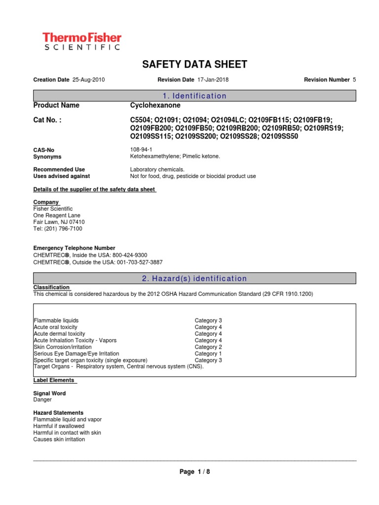 Cyclohexanone Safety Data Overview | PDF | Toxicity | Firefighting
