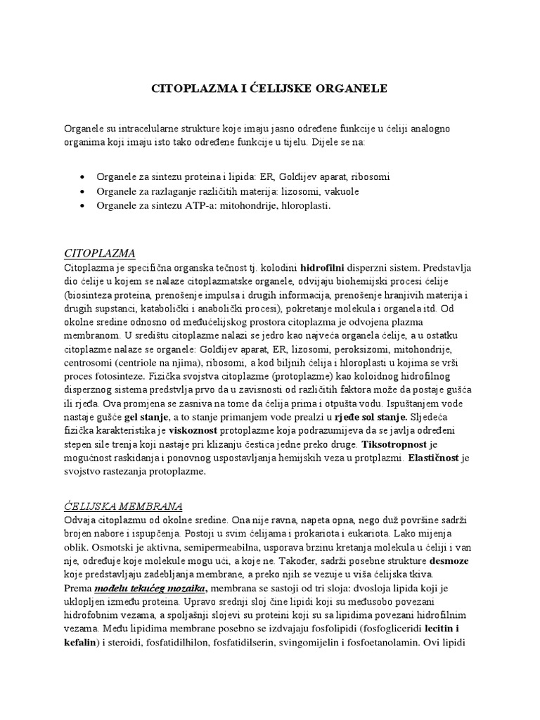 Citoplazma I Ćelijske Organele | PDF
