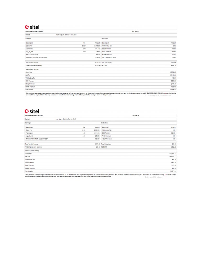 Payslip 2019 Sitel | PDF