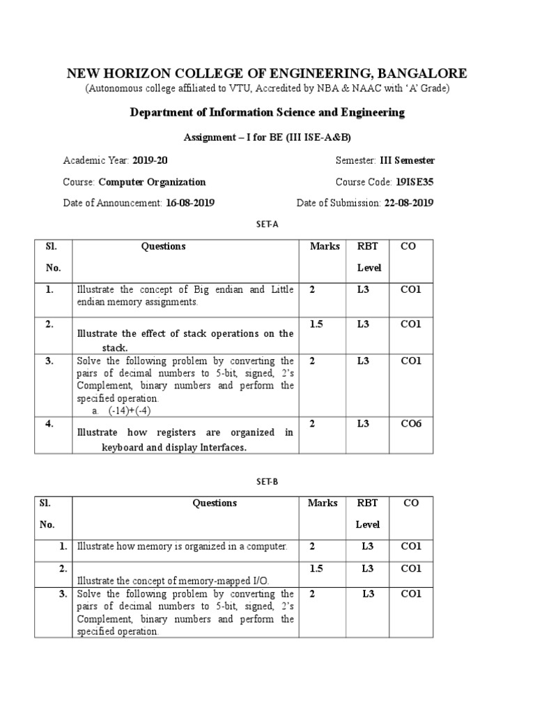 New Horizon College of Engineering, Bangalore | PDF | Bit | Input/Output