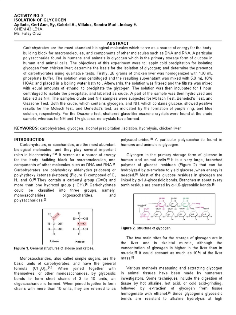 Chem 43 Experiment 8 - Isolation of Glycogen | PDF | Carbohydrates ...