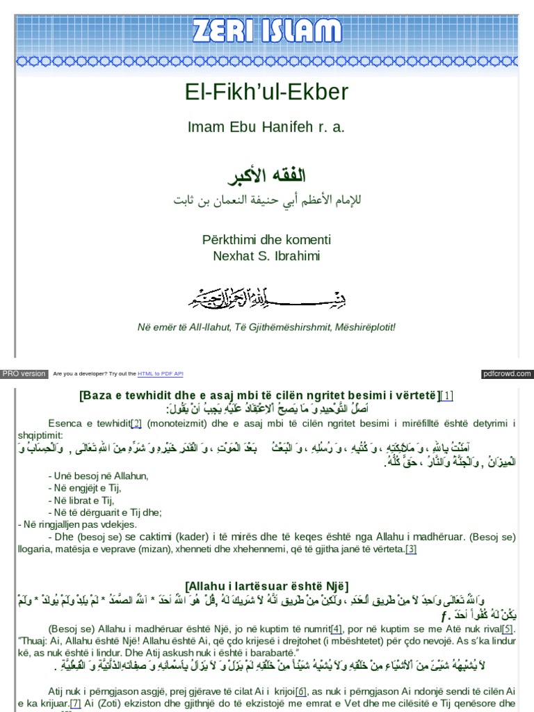 Fikhul Ekber Imam Ebu Hanife Shqip PDF | PDF