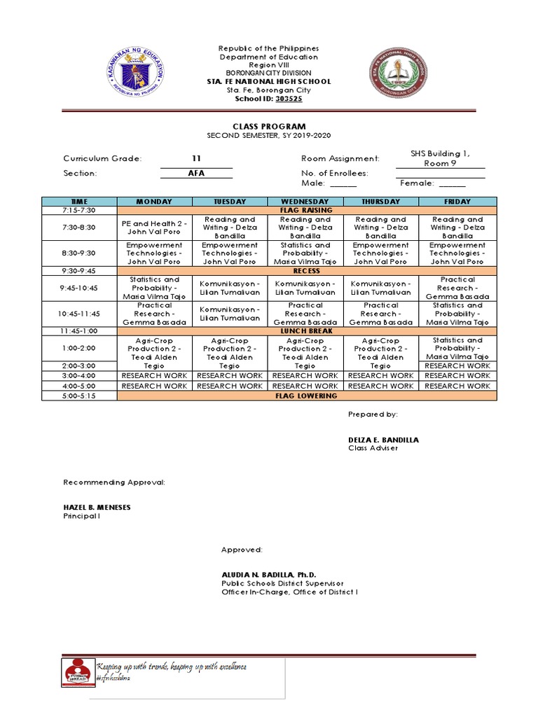 SHS Schedule (Second Semester) | PDF | Academic Term | Inquiry