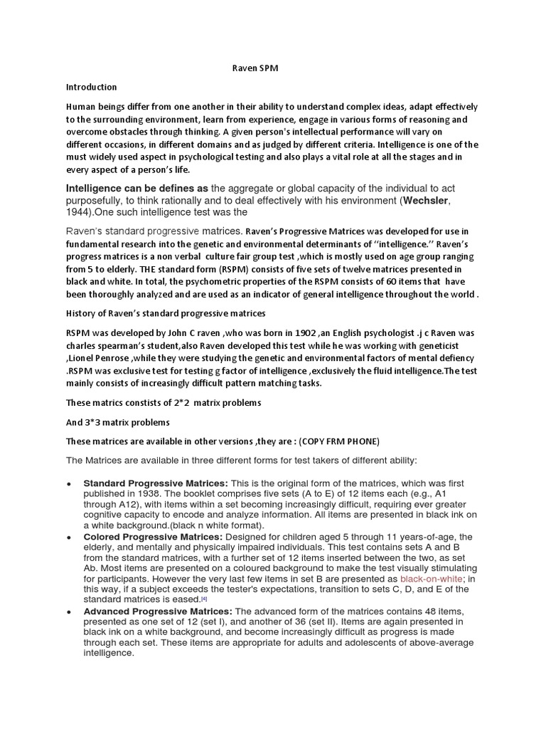 Raven SPM | PDF | Intelligence Quotient | Data Collection