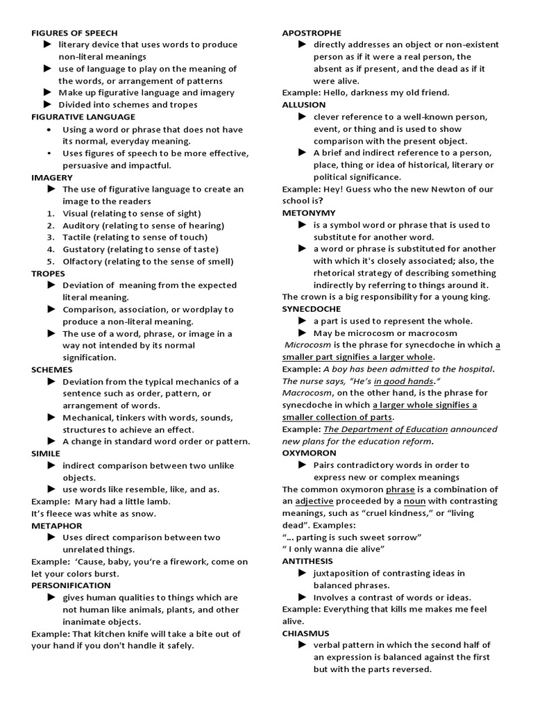 Figures of Speech Notes | PDF | Irony | Linguistics