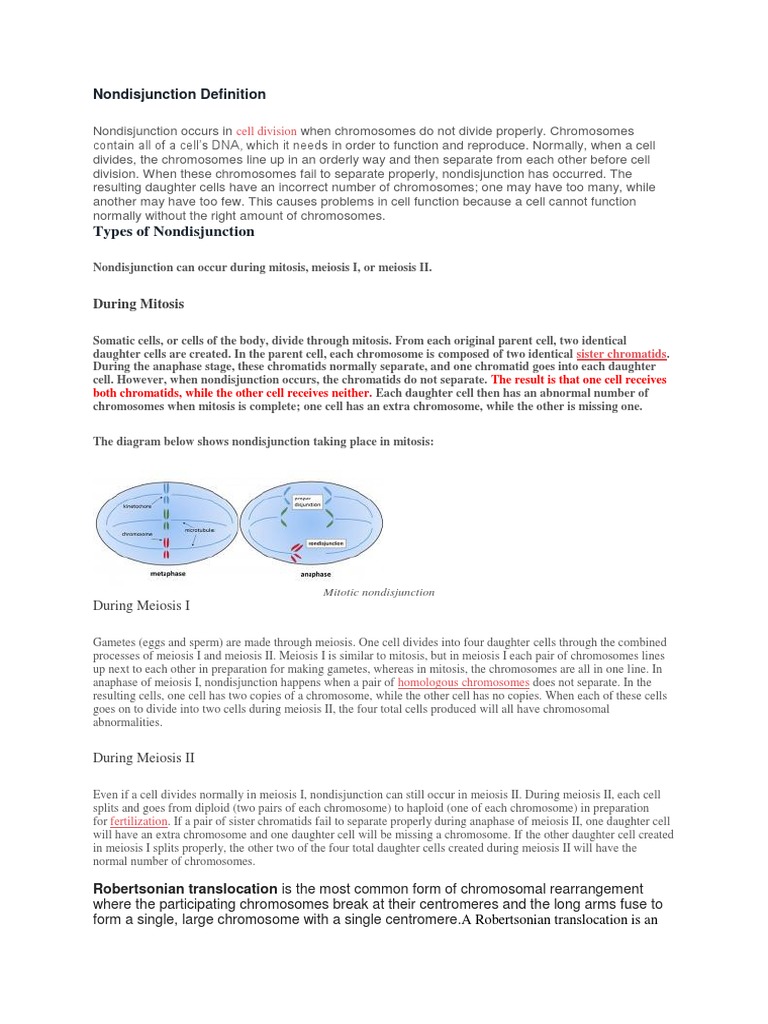 Nondisjunction Definition | PDF | Meiosis | Down Syndrome