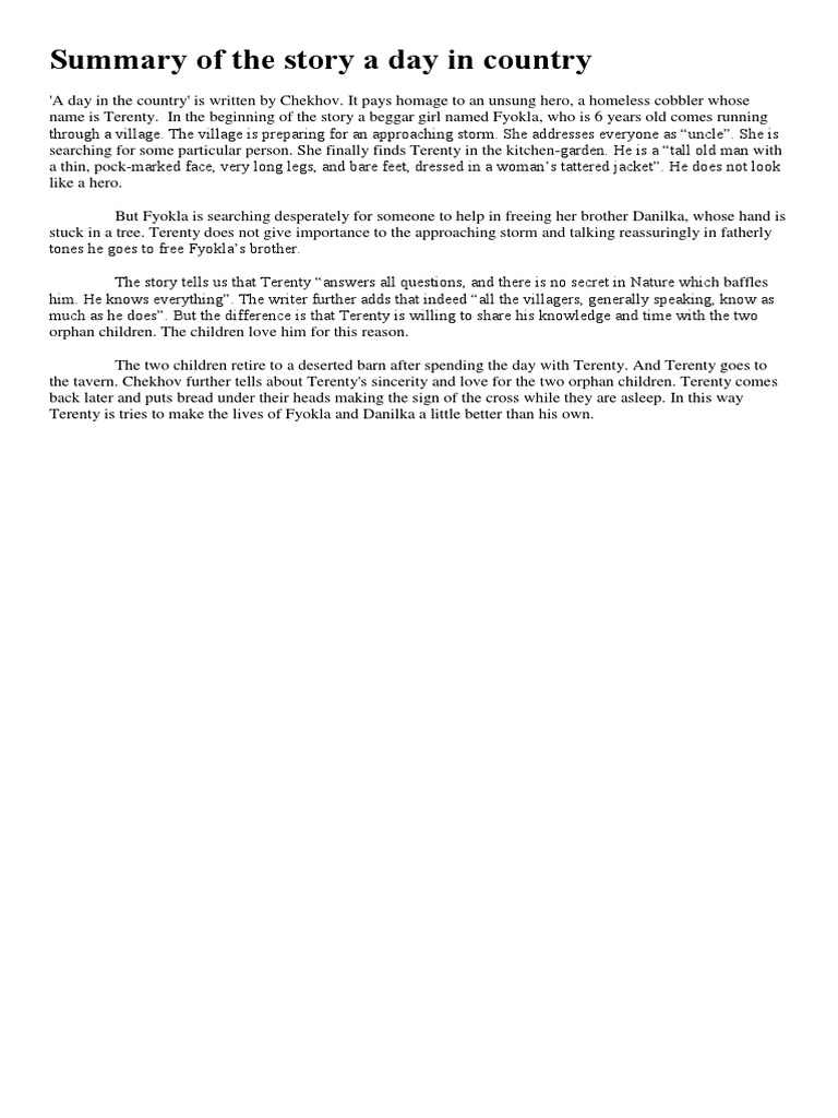Summary of The Story A Day in Country | PDF