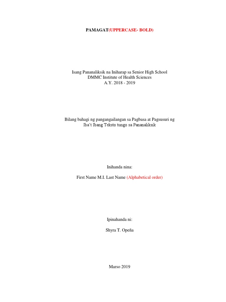 Pamagat Na Pahina Pananaliksik | PDF