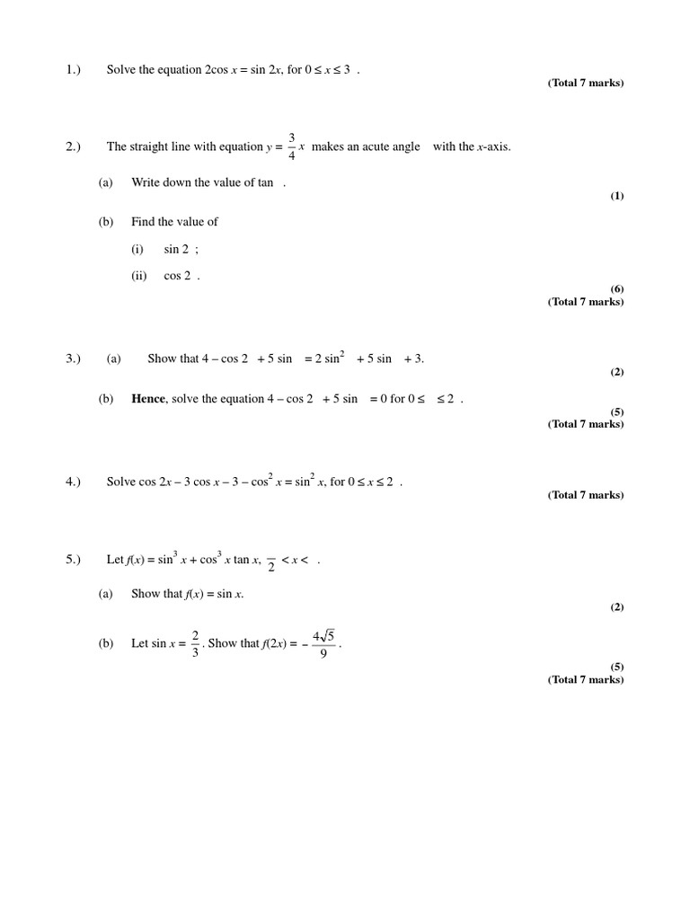 IB SL Math Identities Question Bank | PDF | Trigonometric Functions | Sine