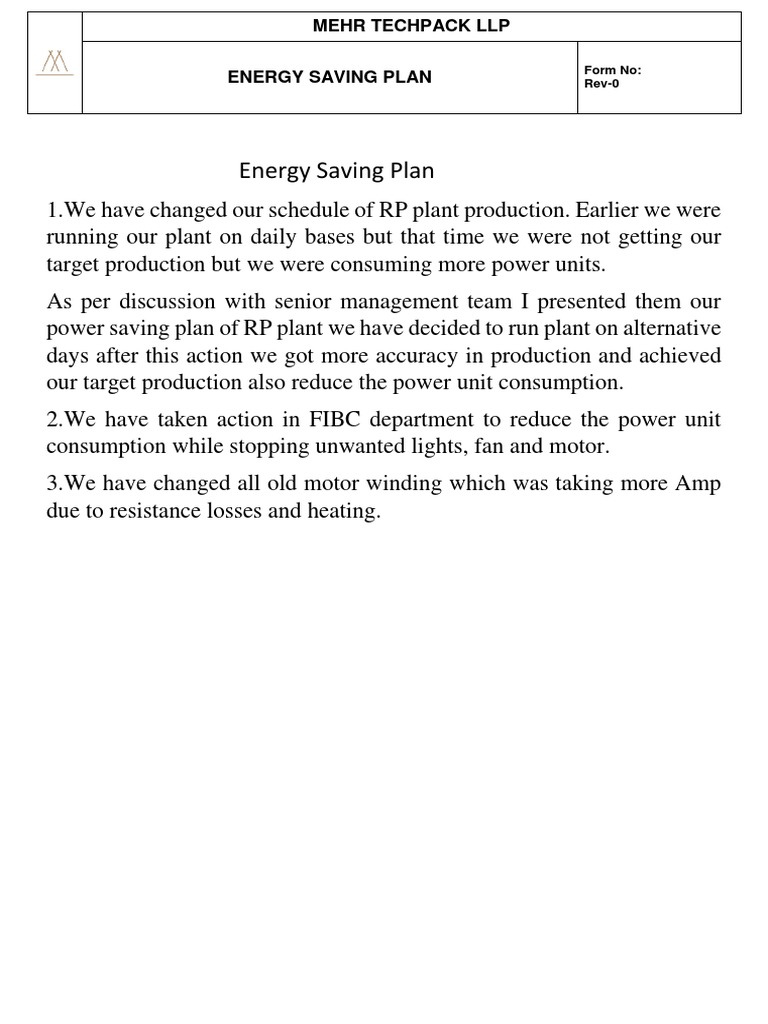 Energy Saving Plan | PDF