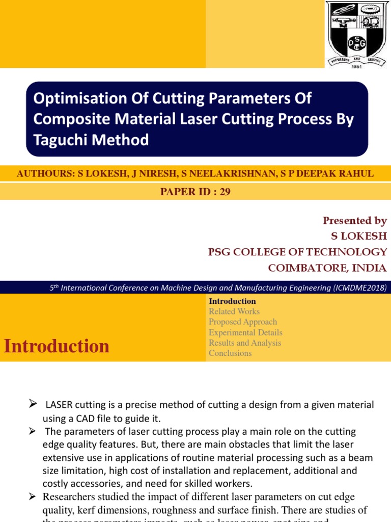 Optimisation of Cutting Parameters of Composite Material Laser Cutting Process by Taguchi Method ...