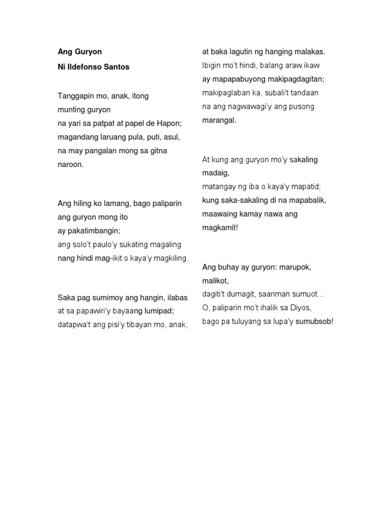 Ang Guryon Ni Ildefonso Santos | PDF