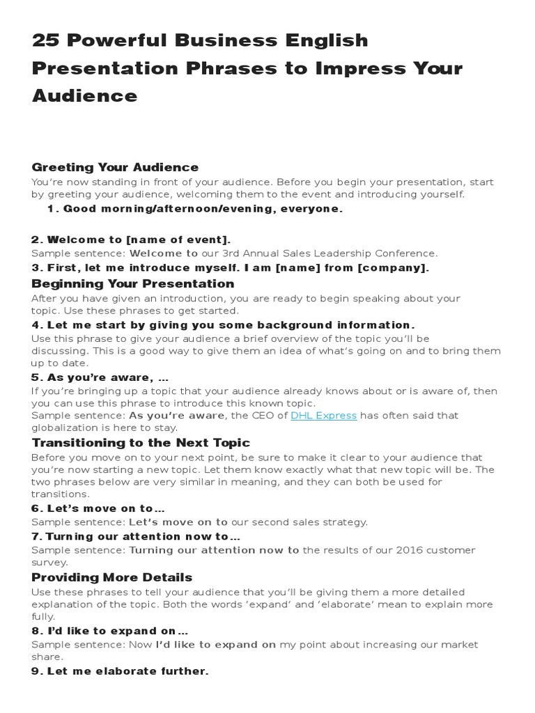 25 Powerful Business English Presentation Phrases To Impress Your ...