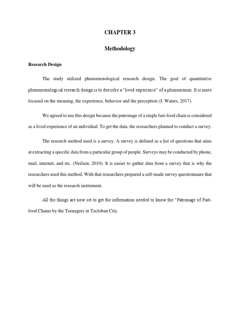 CHAPTER 3 Methodology | Download Free PDF | Fast Food | Research Design