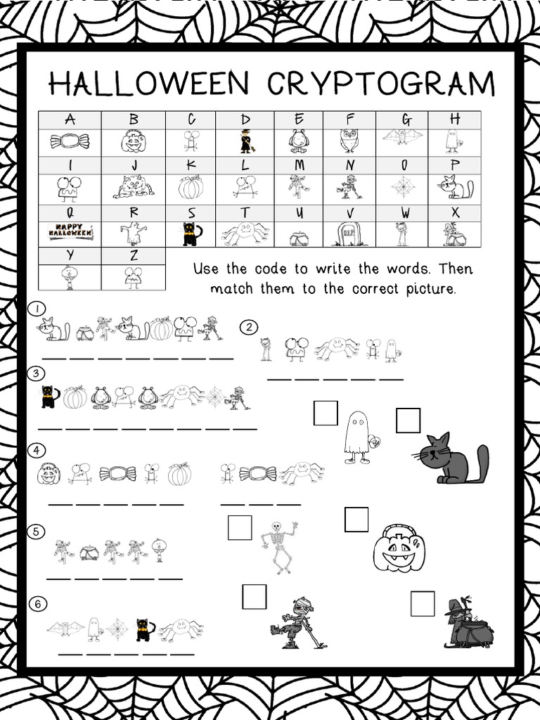 Halloween Cryptogram: Use The Code To Write The Words. Then Match Them ...