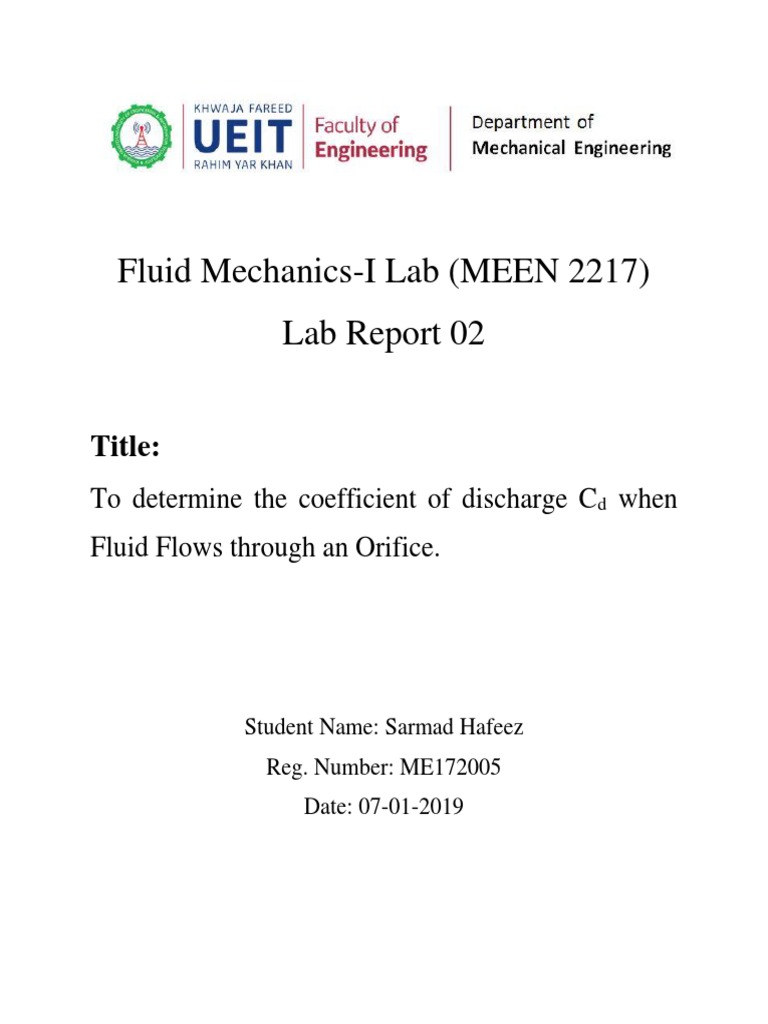 Fluid Mechanics-I Lab (MEEN 2217) Lab Report 02: Title | PDF | Flow ...