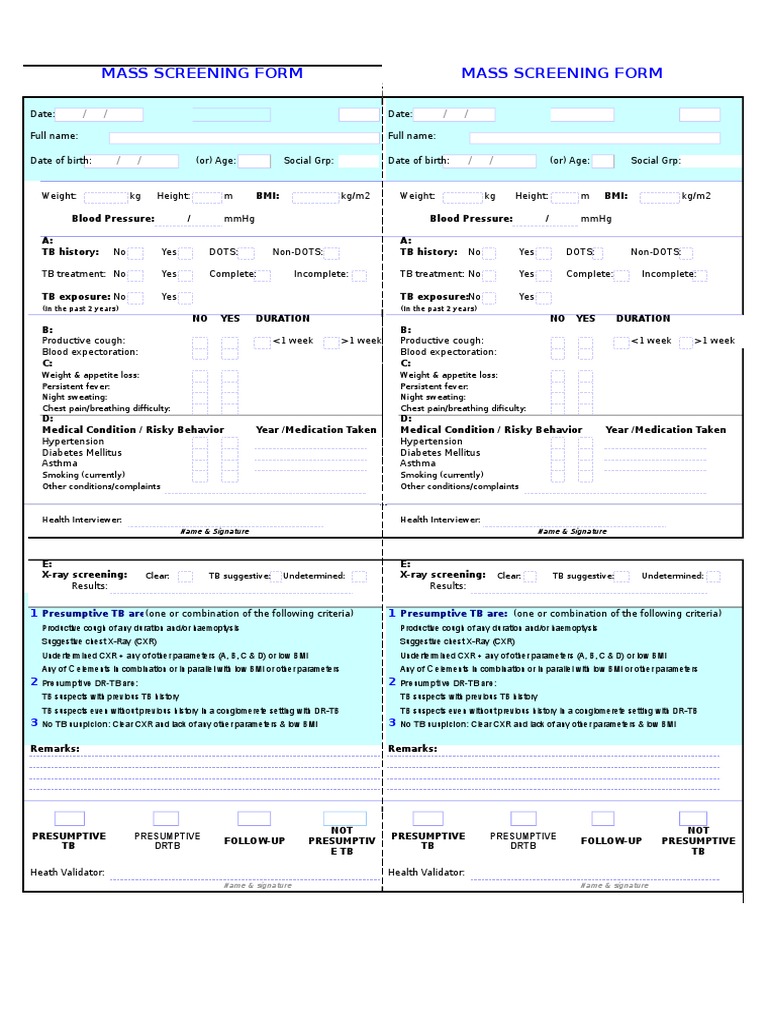 Mass Screening Form Mass Screening Form: (In The Past 2 Years) (In The ...