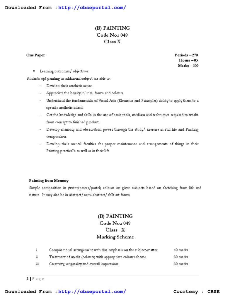 Cbse Class 10 Syllabus 2018 19 Painting | PDF | Paintings | Aesthetics