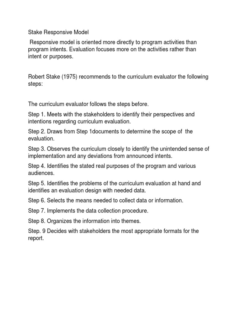 Stake Responsive Model | PDF | Evaluation | Curriculum