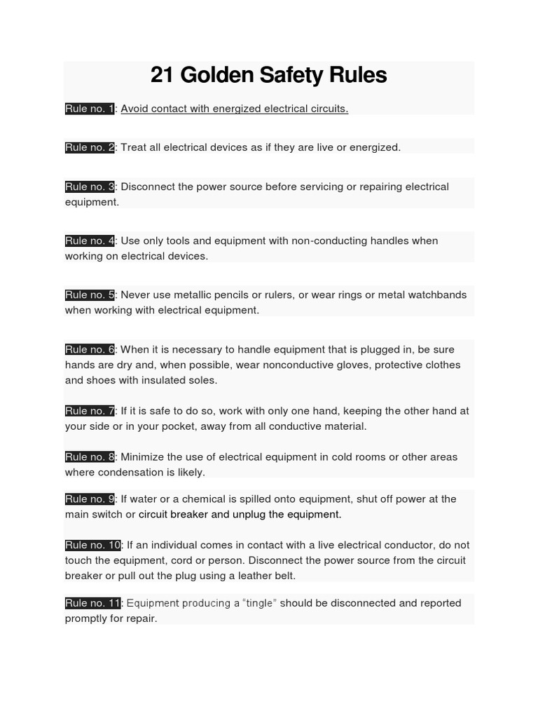 21 Golden Safety Rules. Portfolio | PDF | Insulator (Electricity ...