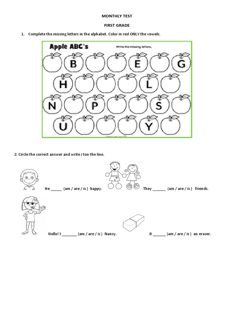 First Grade Monthly Test Worksheet | PDF