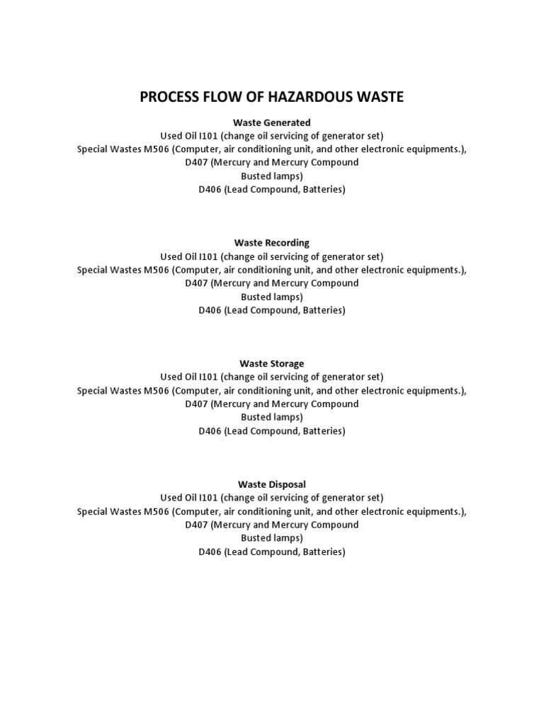 D e N R Process Flow of Hazardous Waste | PDF | Hazardous Waste | Waste ...