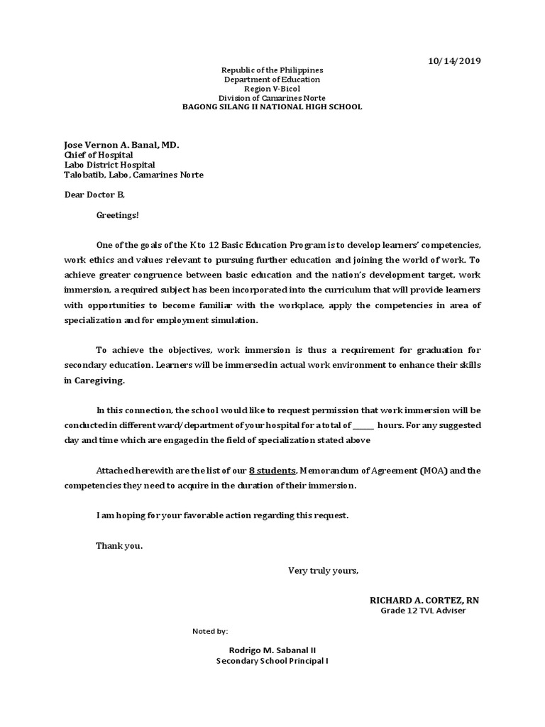 Immersion Letter For LDH | PDF