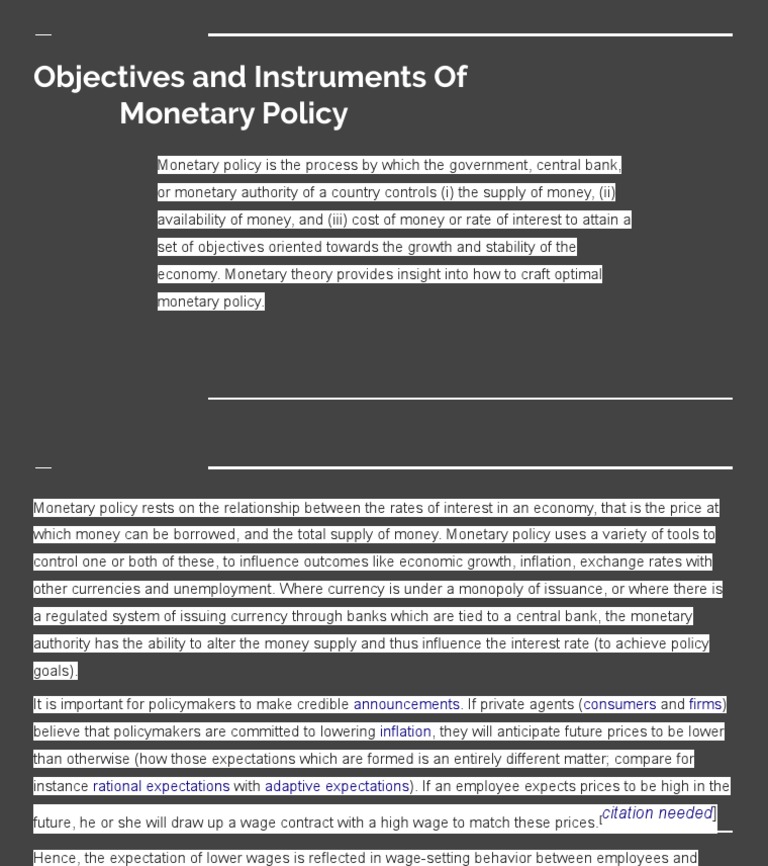 Objectives and Instruments of Monetary Policy | PDF