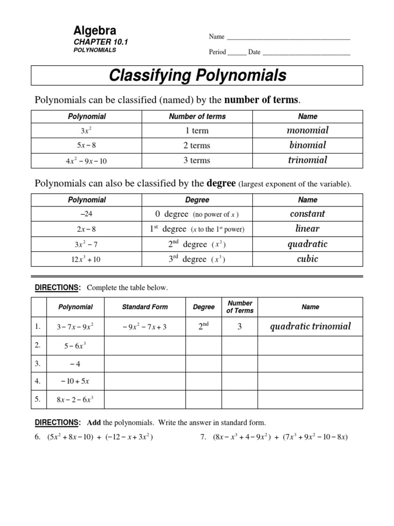 10.1_A Classifying Polynomials_E_Preferred - Copy.pdf | Polynomial ...