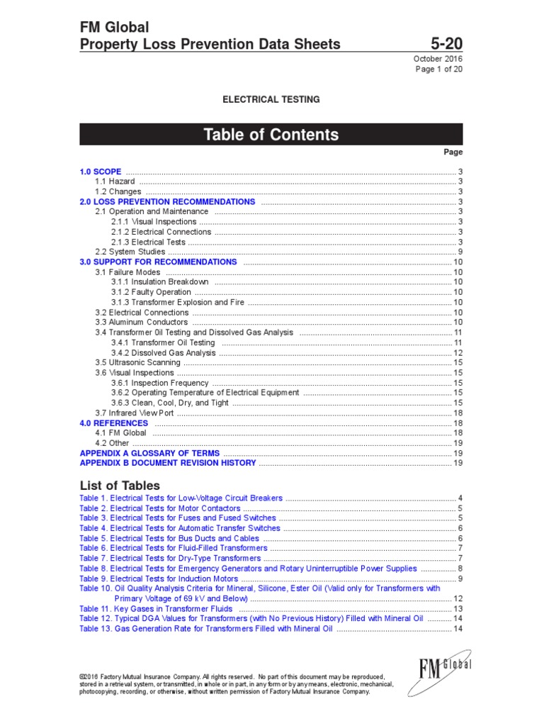FM Global Property Loss Prevention Data Sheets: List of Tables | PDF ...