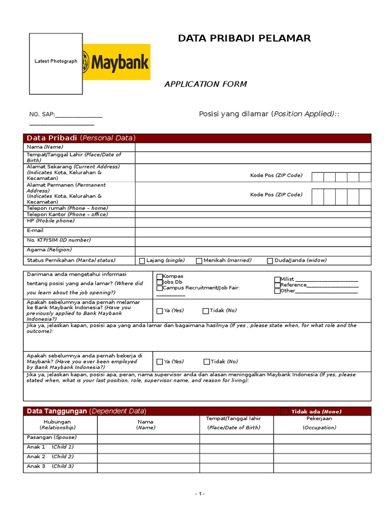 Application Form Maybank Indonesia | PDF